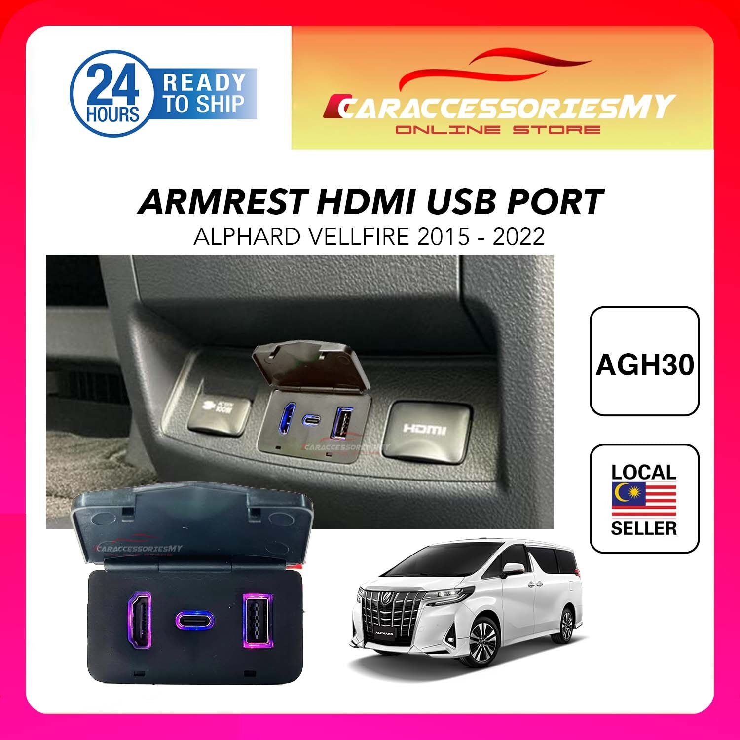 Toyota Alphard Vellfire AGH30 2015-2021 USB Adaptor Armrest HDMI Video ...